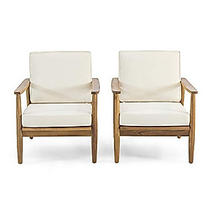 Christopher Knight Home Felix Outdoor Acacia Wood Club Chair (Set of 2), Teak Finish, Beige