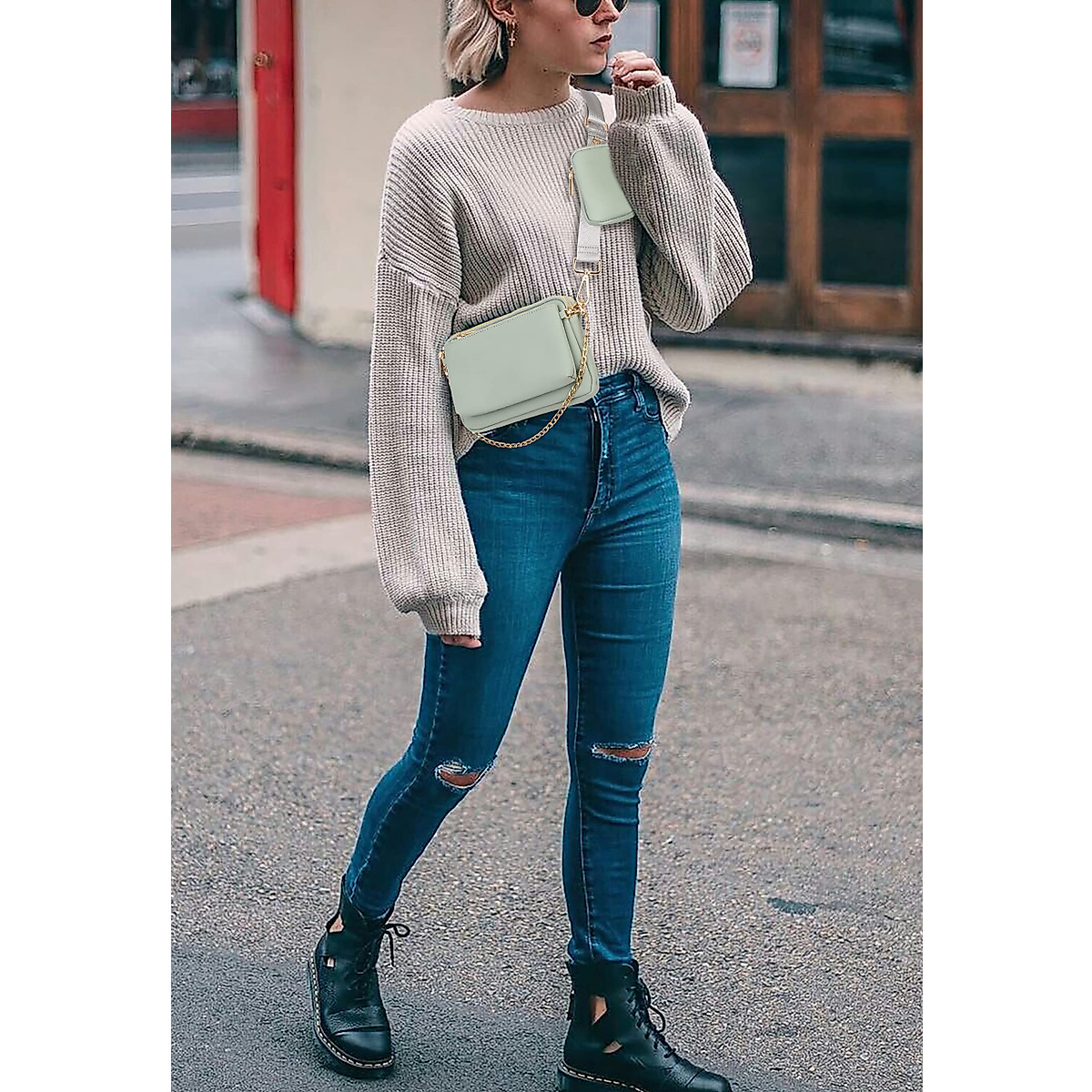 UTO Small Crossbody Bags for Women 3 in 1 Trendy Belt Purse Fashion Designer Mini Cute Sling Fanny Chest Pack Green