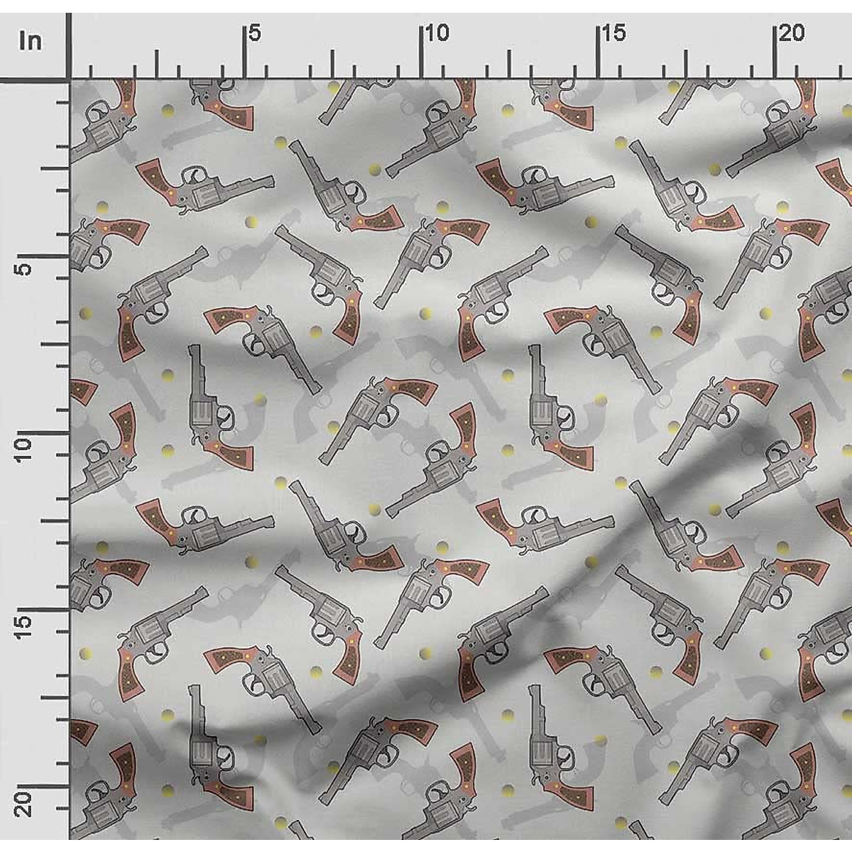 Soimoi Light Gray Cotton Cambric Fabric Dot & Pistol Gun Weapon Fabric Prints by Yard 42 Inch Wide