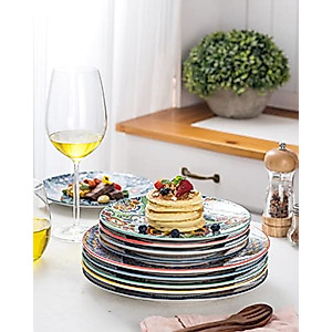 HENXFEN LEAD Ceramic Dinner Plates Set of 6-10.6 Inch Large Dessert, Pasta, Salad Plate, Porcelain Colorful Serving Dishes for Kitchen & Restaurant, Dishware, Microwave & Oven safe - Bohemian Style