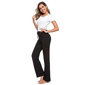 ADANIKI Women's Long Modal Comfy Drawstring Trousers Loose Straight-Leg for Yoga Running Sporting (Black, M)