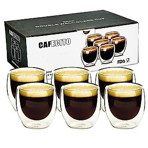 WOAIERNV 2.7 Ounce Espresso Cups,Set of 6,Double Walled Insulated Espresso Glasses,Handmade Borosilicate Glassware Coffee Cup,Perfect for Cold or Hot Drinks