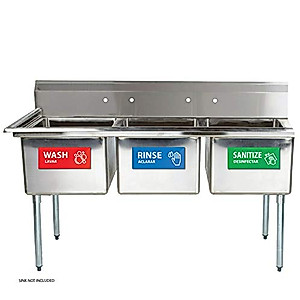 Wash Rinse Sanitize Sink Labels Self Adhesive Sign For 3 Compartment Sink