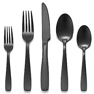 60-Piece Black Silverware Set for 12, HaWare Stainless Steel Flatware with Mellow and Full Square Handle, Cutlery Set for Home Kitchen, Include Fork Knife Spoon, Matte Finish, Dishwasher Safe