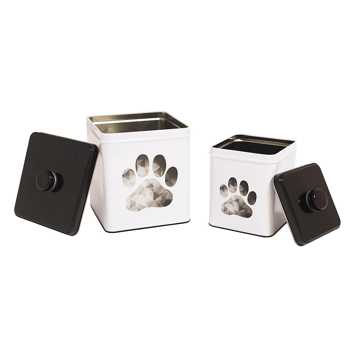 Define Marvelous 2pc Set Square Storage Dog Tin Container for Treats, Food, Storage, Supplies, Toys (Paw)