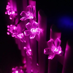 WONFAST Solar Flower Lights,Waterproof 23ft/7M 50LED Peach Blossom Flower Solar Fairy Decorative String Lights for Outdoor Gardens Homes Wedding Christmas Party Lighting Decorations (Pink)