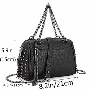 AlwaySky Women Gothic Handbag Rivet Purse Chain Satchels Shoulder Top-handle Crossbody Bag Black