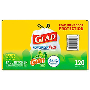 Glad Glad Forceflexplus 13-Gallon Tall Kitchen Drawstring Trash Bags 120 Ct