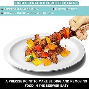 [48 Pack] 12” Stainless Steel Flat Metal Skewers - Kabob Grilling Sticks, BBQ Mediterranean Mexican Cocktail Party, for Appetizers Shish Kebab Meat Fruits Vegetables Picks, Dishwasher Safe