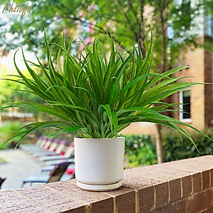 Phliofd 6Pcs Artificial Grass Fake Plants 17.3in 16 Leaves Outdoor Fake Grass UV Resistant Greenery Plastic Plants for Home Window Garden Office Patio Hanging Planter Pathway Front Porch Décor