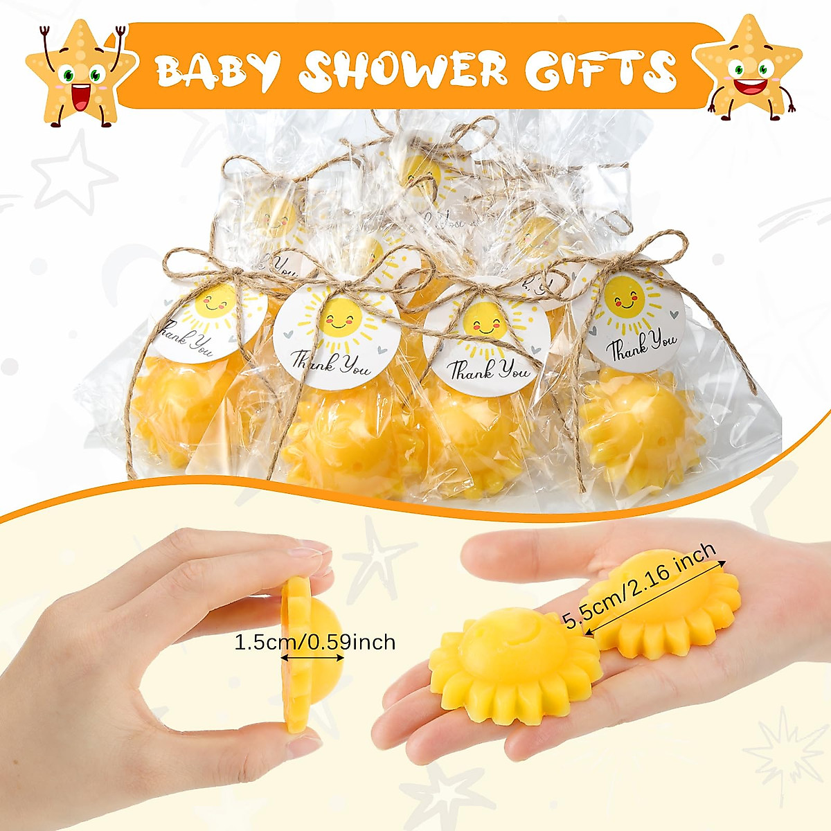 Demissle 20 Pcs Baby Shower Soap Favors Sunflower Soap Baby Shower Favors Soap Christmas Gift Set with White Greeting Card Handmade Soaps for Guests Baby Shower Favors Decorations Gift(Yellow)