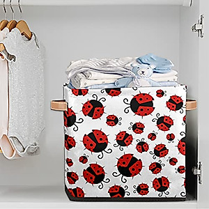 Animal Ladybugs Storage Cube Basket 13x13 Foldable Storage Organizer Container with Handle for Shelves Closet Bedroom Home Decor