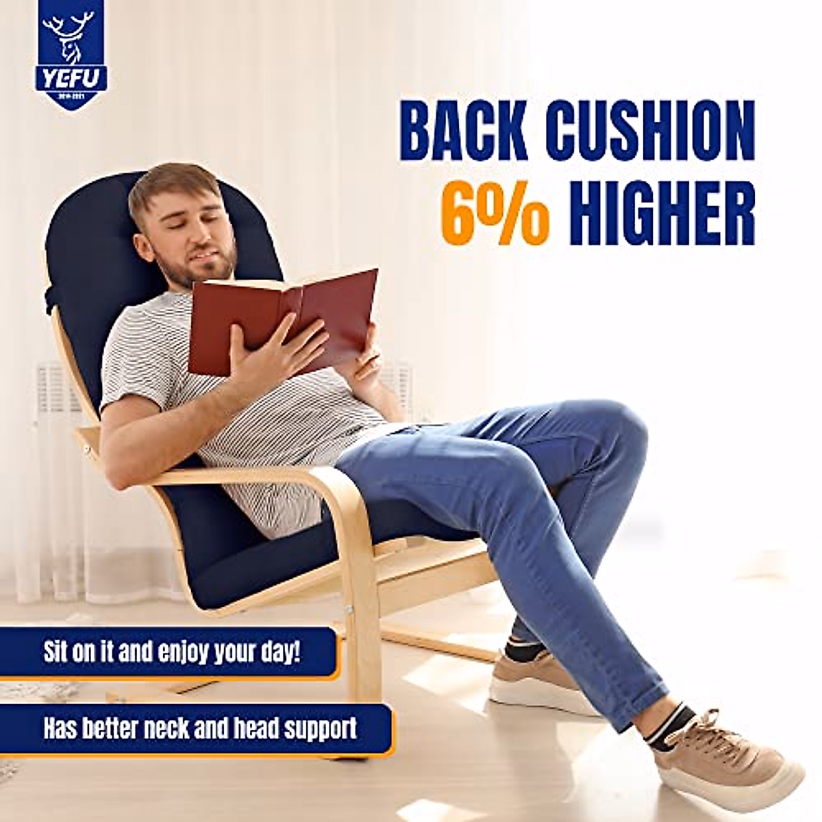 YEFU Adirondack Chair Cushion, Rocking Chair Cushions High Back, Thickened Patio Chair Pad for Indoor and Outdoor, 49x20x5 Inch, Navy