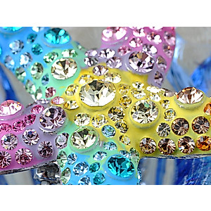 Alilang Neon Bright and Colorful Rainbow Dancing Starfish Rhinestone Stretch Adj Fashion Ring