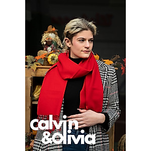 CALVIN & OLIVIA Ultra-Soft Winter Cashmere Feel Scarf Solid Color Warm Long Unisex Winter Scarves Perfect Holiday Gift for Women Men Amazon Christmas Red