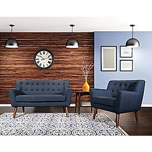 AVENUE•SIX OSP Home Furnishings Mill Lane Mid-Century Modern Loveseat with Button Tufted Design and Spring Cushion Support, Navy Blue Fabric