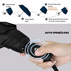SIEPASA Windproof Travel Compact Umbrella, 8-Ribs Anti-UV Waterproof Folding Umbrella with Telfon Coating-One Button for Auto Open and Close. (Black)