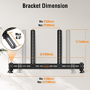 ELIVED Soundbar Mount Soundbar Mounting Bracket Under TV for Soundbar with/Without Holes, Sound Bar TV Bracket with 6.5" Holders Swivel to fit Various Soundbar, 17.7" Vertical Bracket, 15 Lbs. YD5011