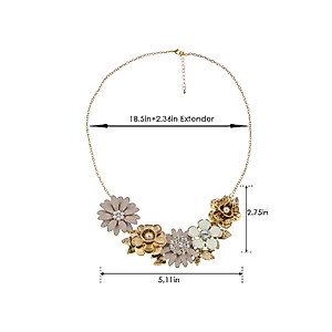 Alilang Womens Flower Rhinestones Pearl Statement Bib Golden Tone Necklace with Gray Yellow Enamel, Light Pink