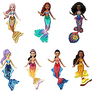 Disney The Little Mermaid Ariel and Sisters Small Doll Set, Collection of 7 Mermaid Dolls, Toys Inspired by The Movie