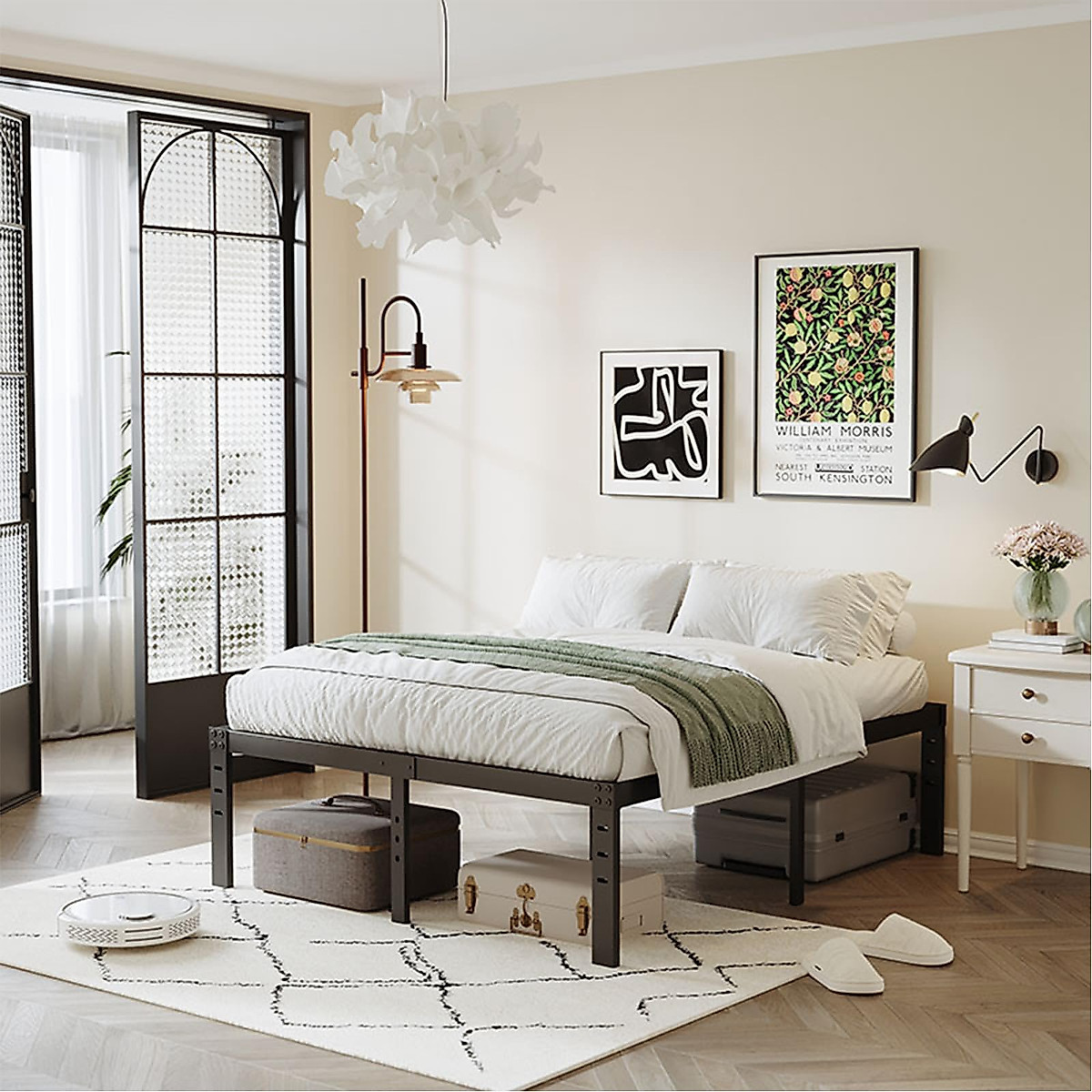 Bednowitz King Size Bed Frame, 12 Inch High Platform Bed No Box Spring Needed, Heavy Duty Metal Frame, Noise-Free Mattress Foundation, Easy Assembly, Black