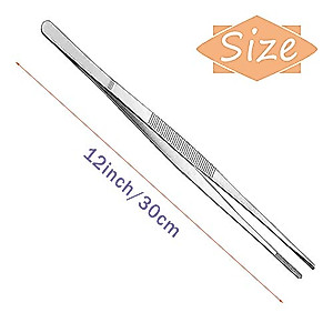 2 PCS 12 Inch Tweezer Tongs,Stainless Steel Tweezers Tongs,Kitchen Cooking Tweezer Tongs with Precision Serrated Tips for Baking Decorating Beauty & Sea Food