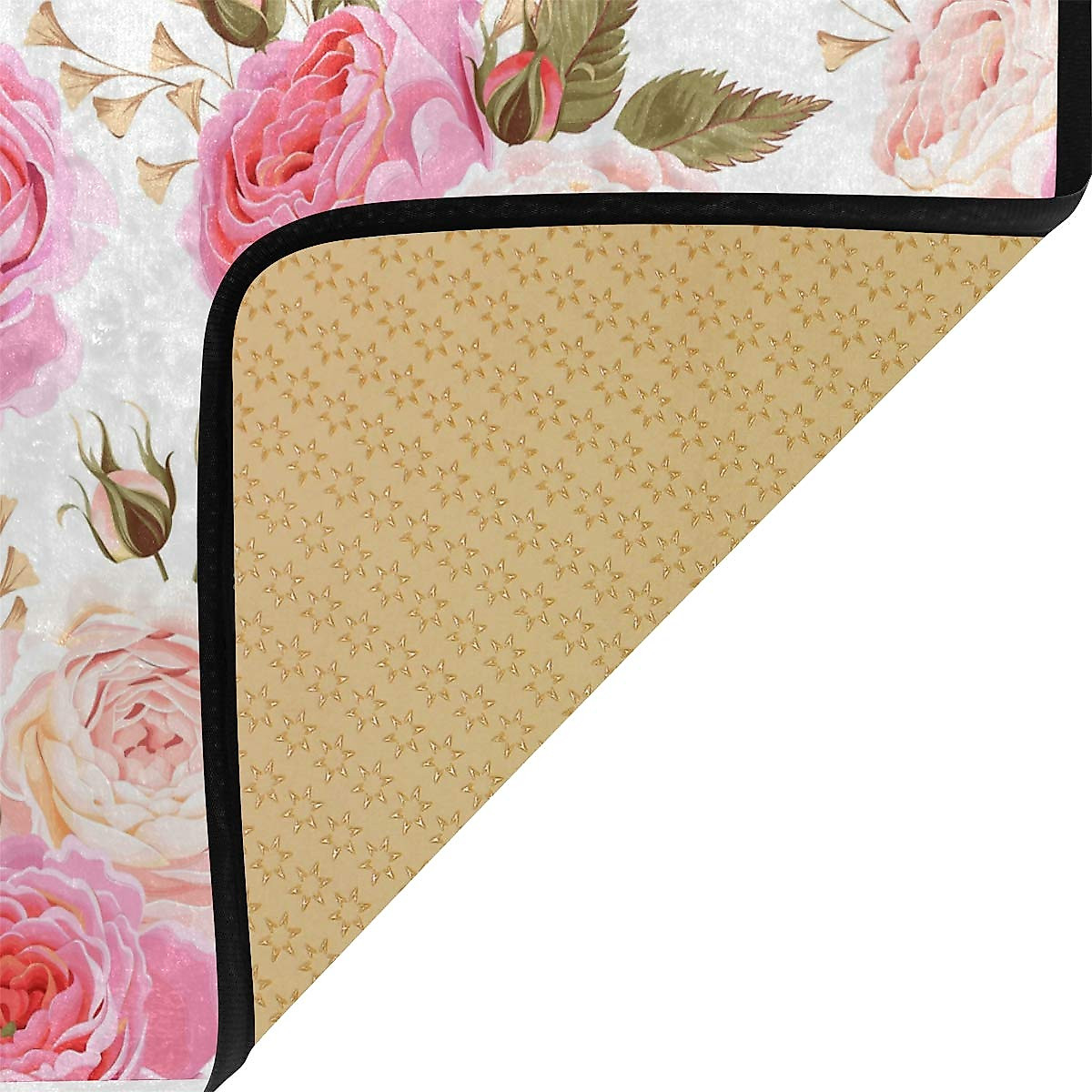 susiyo Kitchen Mat Beautiful Floral Pink Roses Kitchen Rug Mat Anti-Fatigue Comfort Floor Mat Non Slip Oil Stain Resistant Easy to Clean Kitchen Rug Bath Rug Carpet for Indoor Outdoor Doormat