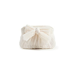 Loeffler Randall Women's Mini Pleated Frame Clutch with Bow, Pearl, Off White, One Size