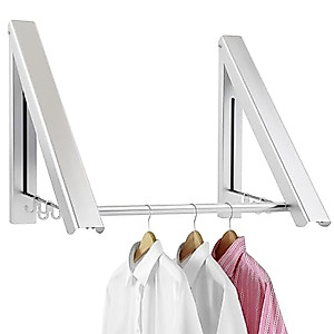 cenivi Retractable Clothes Rack, 2PCS Stainless Steel Clothes Drying Rack, Wall Mounted Clothes Rack with 2 Installation Methods for Laundry, Bedroom, Balcony, Drying Rack with 40cm Rod, Silver