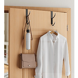 CHAUNCEY HOME Over The Door Hooks Hanger, Over Door Double Hooks with Wooden-Bead, Metal Double Hangers Bathroom Accessories and Towel Rack Organization, 2 Pack Matte Black OB89-B