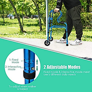 Goplus 3-in-1 Stand-Assist Folding Walker with 5" Wheels, Heavy Duty Walking Mobility Aid Supports up to 440lbs, Can be Used as Toilet Safety Rail, Narrow Drive Walkers for Seniors Elderly Adult