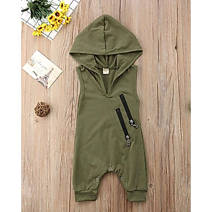 Sleeveless Newborn Baby Boys Girls Hooded Romper Green Jumpsuit Outfit Summer Zipper Casual Clothes (0-6 Months, Green)