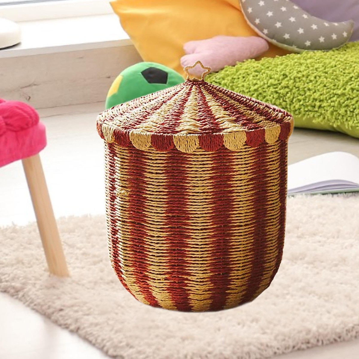 Bothyi Woven Storage Basket Laundry Basket Bin Storage Container Toys Organizer Sundries Organizer for Playroom Nursery Blanket Toys, 37cmx43cm