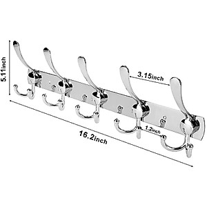 WHITGO Wall Mount Coat Hook, 2 Pack 15 Hooks Stainless Steel Coat Hangers Rack Robe Hat Clothes Hook Wall Coat Rack Hooks