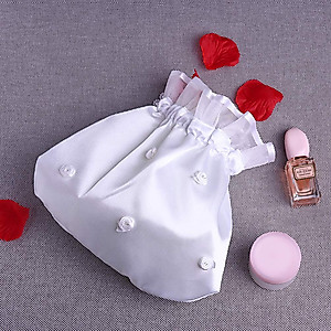 2Pcs Satin Bridal Wedding Money Bag White Bridal Bridesmaid Satin Flower Decorated Bag Handbag with Pearl for Dance Bridal Purse Wedding Supplies
