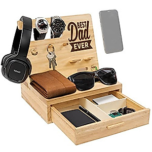 EcoLeafy Dot Best Dad Ever Gifts- Nightstand Organizer for Men- Docking Station for Dad- Personalized Gifts for Men- Phone Organizer Station for Cellphone, Watch, Headphone and Mens Accessories