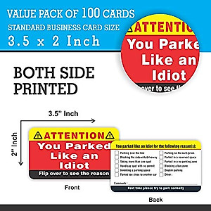 PARTH iMPEX You Parked Like an Idiot Business Cards (Pack of 100) Bad Parking Cards 3.5"x2" Multi Reasons Violation Stocking Stuffers for Adults