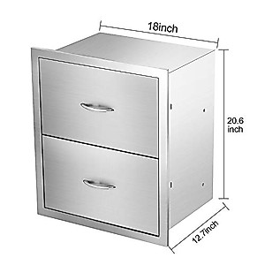 Outdoor Barbecue Drawers, Stainless Steel Kitchen Drawers with Handles, 2-Layer Design, Built-in Storage cabinets for Restaurant or Home use,BBQ Island,Terrace Barbecue Station (18W x 20.6H x 12.7D)