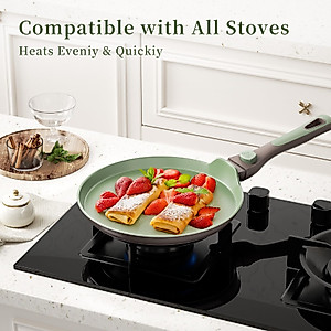 Innerwell Nonstick Crepe Pan with Spreader 10&11Inch Crepe Pan Set W/Detachable Handle Flat Skillet Tawa Dosa Tortilla Pan PFOA-Free Compatible with All Stovetops Green
