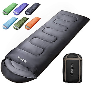RYONGII Sleeping Bags 32℉ for Adults Teens - 4 Seasons Warm Cold Weather Portable Waterproof Kids Youth for Indoor & Outdoor, Camping, Backpacking and Outdoors Hiking(Dark Grey)