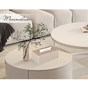 GOLRANLYE Tissue Box Cover Rectangular 9.8"(L) x 5.3"(W) x 4.3"(H) Refined Modern PU Leather Facial Tissue Dispenser Box Holder for Dresser Bathroom Decorative (Beige)