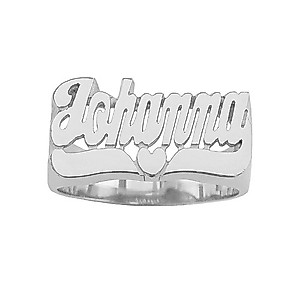 Lee106Z Personalized Gold (8.5mm) Size Script Letter with Plain Heart Tail Name Ring (yellow-gold 10k, 7)