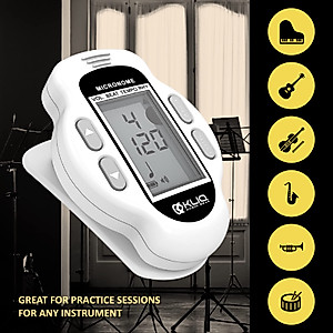 KLIQ MicroNome - Mini Rechargeable Digital Metronome - with Speaker (Digital Volume, Beat and Tempo Adjustment) Designed for use with Piano, Guitar, Saxophone, Flute, Violin, Drum (White)