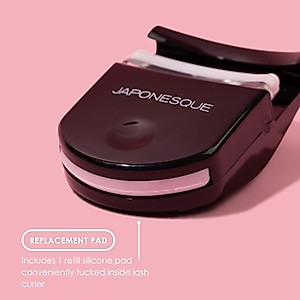 JAPONESQUE Travel Eyelash Curler, Black - Plastic Eyelash Curlers for Travel Makeup, Go Curl Lash Curler with Bonus Replacement Lash Pad - 1 Pack