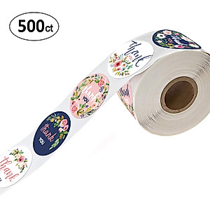 500 Floral Thank You Adhesive Label Stickers, 1.4 Inch Round Stickers 6 Different Designs, Thank You Stickers Roll Perfect for Birthday, Wedding Favors, Baby Shower, Small Business and Boutiques.
