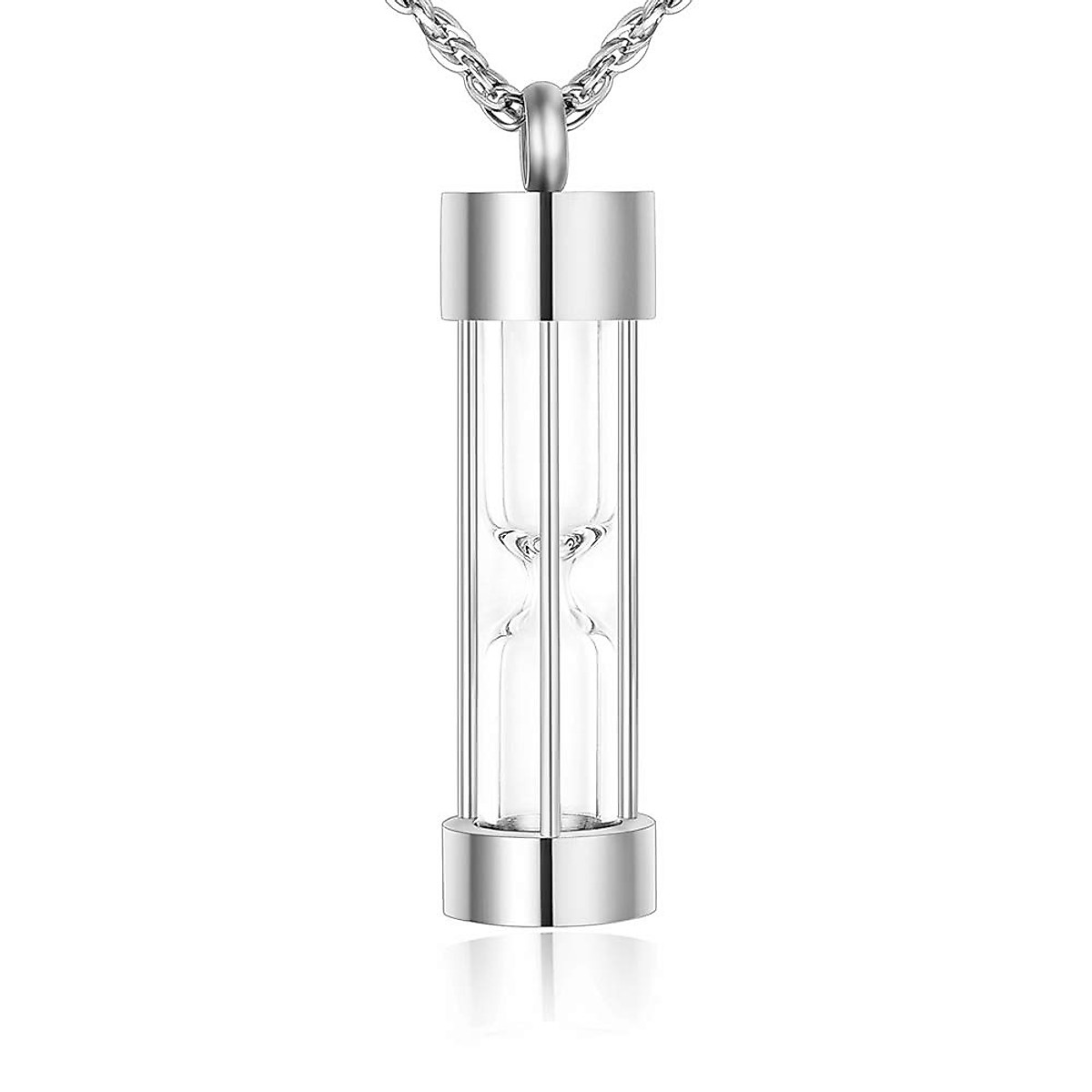 abooxiu Hourglass Ashes Necklace for Men for Women Urn Necklace for Ashes Stainless Steel Memorial Keepsake Cremation Jewelry Ashes Holder - Silver