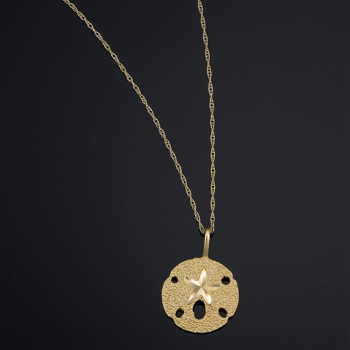 Kooljewelry 14k Yellow Gold Sand Dollar Starfish Pendant Rope Chain Necklace (18 inch)