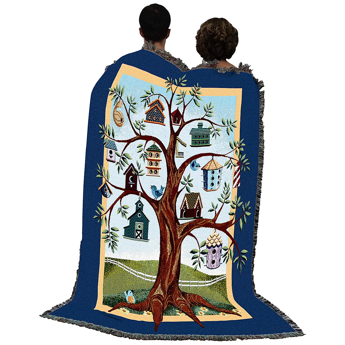 Pure Country Weavers Birdhouse Tree Blanket - Bird Garden Floral Gift Tapestry Throw Woven from Cotton - Made in The USA (72x54)