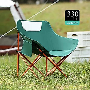 Kvittra Portable Camping Chair, Breathable Cushion Construction 2 Side Pockets Aluminum Frame Camp Chair with Carry Bag Compact and Lightweight Folding Chair for Backpacking and Camping