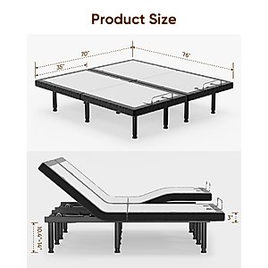 cebihy Adjustable Bed Frame, Adjustable Bed Base Split King for Stress Management, Zero Gravity Base, Head and Foot Incline with 3-Speed Massage, Anti-Snore, and Memory Pre-Sets(2pcs)